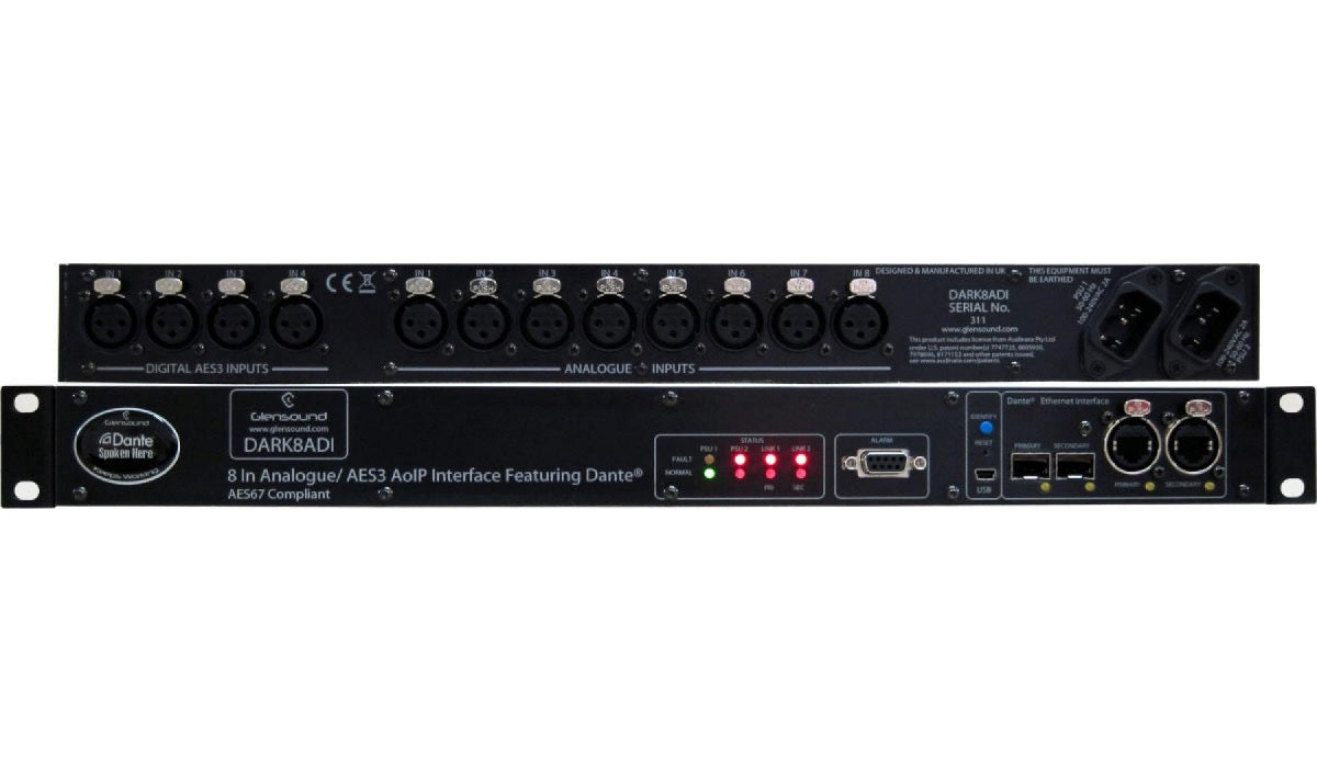 DARK8ADI - Dante/ AES67 Audio Network 8 Analogue, 4 AES3 Input Rack ...
